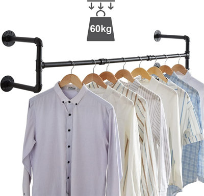 105cm Industrial Pipe Clothes Hanging Rail Wall Mounted