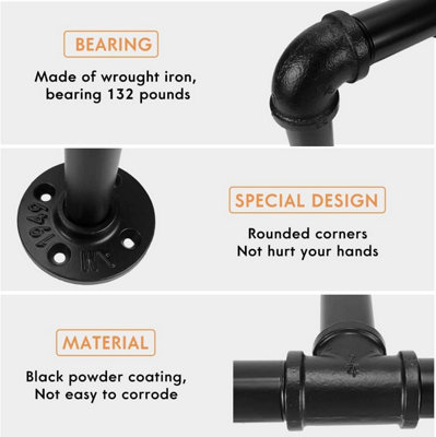 105cm Industrial Pipe Clothes Hanging Rail Wall Mounted