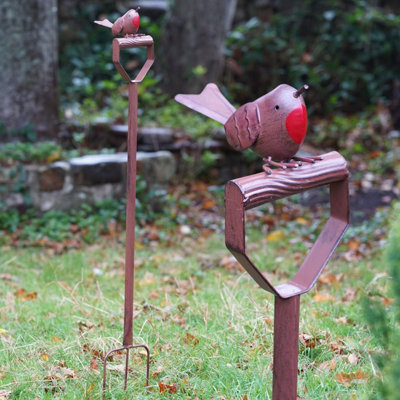 105cm Robin on Fork Metal Garden Ornament Sculpture Outdoor Robins ...