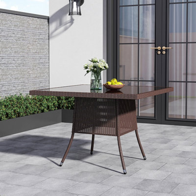 105cm W Rustic Wicker Outdoor Dining Table with Tempered Glass Top and ...