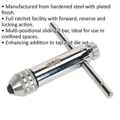 105mm Bi-Directional Ratchet Tap Wrench for M5 to M12 Threading