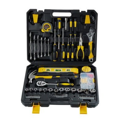 108-Piece Household Tool Kit Carbon Steel Tool Set, Yellow&Black