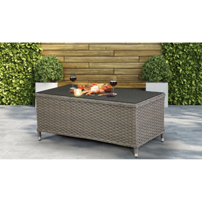 108cm Outdoor Coffee Table - Rattan Wicker & Glass Top - Garden Bistro ...