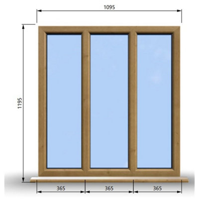 1095mm (W) x 1195mm (H) Wooden Stormproof Window - 3 Pane Non-Opening ...