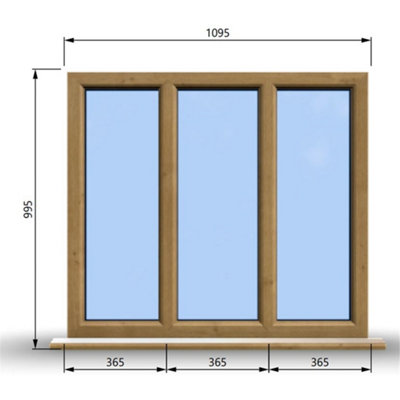 1095mm (W) x 995mm (H) Wooden Stormproof Window - 3 Pane Non-Opening ...