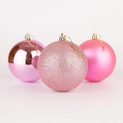 10cm/3Pcs Christmas Baubles Shatterproof Pink,Tree Decorations | DIY at B&Q