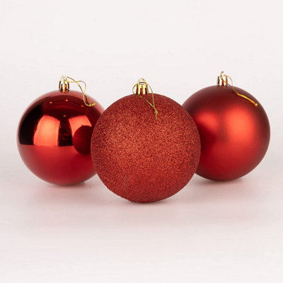 10cm/3Pcs Christmas Baubles Shatterproof Red,Tree Decorations | DIY at B&Q