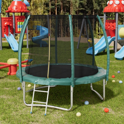10FT Outdoor Round Trampoline with Safety Net Enclosure and Ladder Dark ...