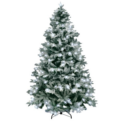 10FT Pre-Lit Snow Flocked Artificial Christmas Tree Lapland with Cool ...