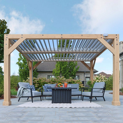10ft x 12ft Meridian Wood Pergola with Louvered Roof