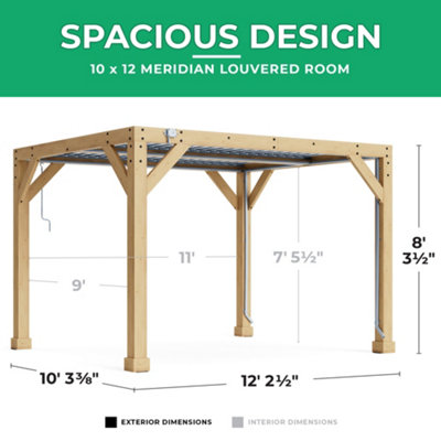 10ft x 12ft Meridian Wood Pergola with Louvered Roof