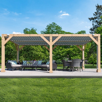 10ft x 20ft Meridian Wood Pergola with Louvered Roof
