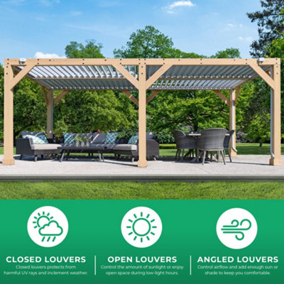 10ft x 20ft Meridian Wood Pergola with Louvered Roof