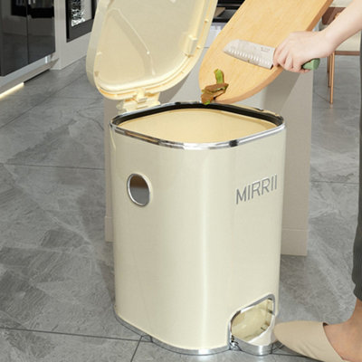 10L Cream-Coloured Trash Can Kitchen Bin Recycling Rubbish Bin