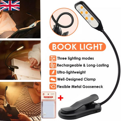 10LED Rechargeable Book LED Clip-on Reading Light 3 Color Temperature ...