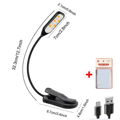 10LED Rechargeable Book LED Clip-on Reading Light 3 Color Temperature ...