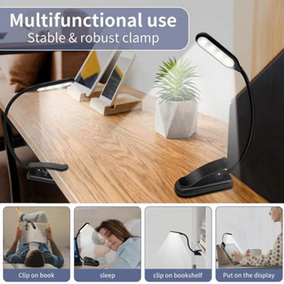 10LED Rechargeable Book LED Clip-on Reading Light 3 Color Temperature ...