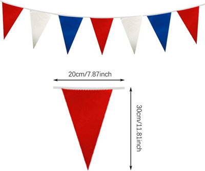 10M/33ft Triangle Bunting 20 Flags Polyester Red White Blue Banner