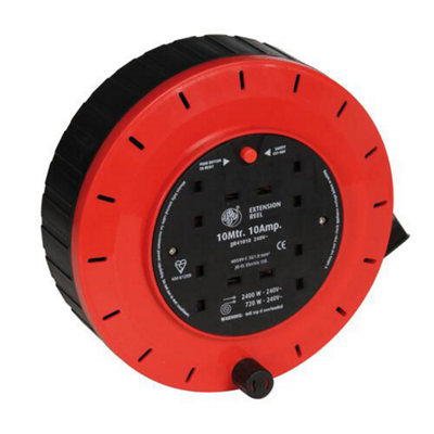 Buy 10m Cassette Cable Reel 240V 10 Amp 4 Socket Power Lead Extension ...