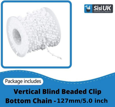 10m Vertical Blind Bottom Beaded Chain for 127mm Slats White Plastic ...