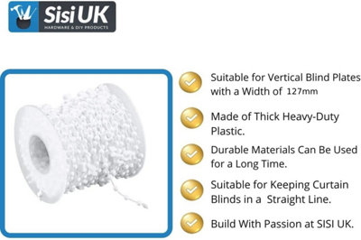 10m Vertical Blind Bottom Beaded Chain for 127mm Slats White Plastic ...