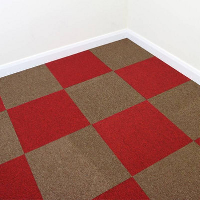 10m2 Sand And Scarlet Red Carpet Tiles | DIY at B&Q