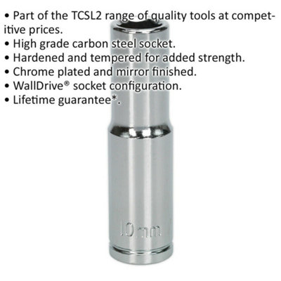10mm Chrome Plated Deep Drive Socket - Durable 3/8" Square Drive Tool