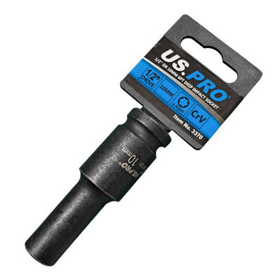 10mm Deep Hexagon Impact Socket 1/2" Drive Quality CR-MO ISD0010