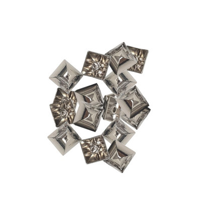 10mm Silver Square Brass Pyramid Studs with Base Pin Rivets - Pack of 50