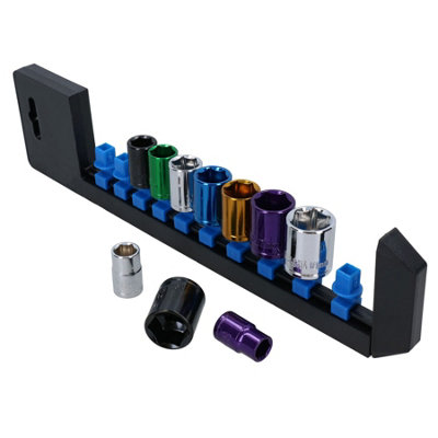10pc Coloured 3/8" Dr Shallow Sockets 6 Point Hex Metric 10 - 19mm With ...