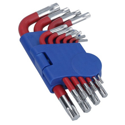 10pc Coloured Short Torx Star keys with Holder T9-T50 Anti Slip Grip ...