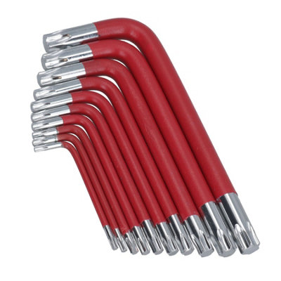 10pc Coloured Short Torx Star keys with Holder T9-T50 Anti Slip Grip ...