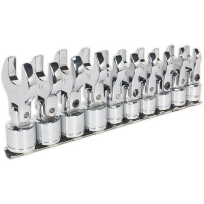 10pc Flexible Crows Foot Spanner Set - 3/8" Square Drive Metric Open ...