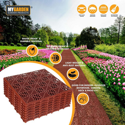 10pc Garden Plastic Tiles Interlocking Non Slip Lawn Walkway Floor Path ...