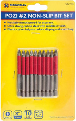 10pc Pozi Pz2 75mm Power Drill Screwdriver Bit Set Long Reach Non Slip ...