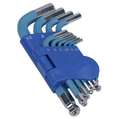 10pc Short Coloured Allen Hex Ball Ended Keys Set With Holder 1.5mm ...