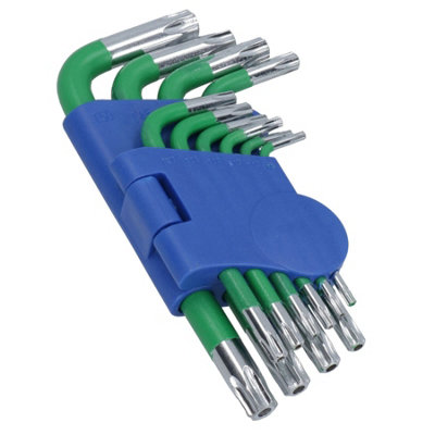 10pc Short Torx Tamperproof Torx Star keys with Holder T9-T50 Anti Slip ...