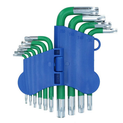 10pc Short Torx Tamperproof Torx Star keys with Holder T9-T50 Anti Slip ...