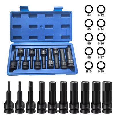 10pcs 1/2" Drive IMPACT HEX BIT Socket Set Impact Allen Keys Hex H5 H7 ...