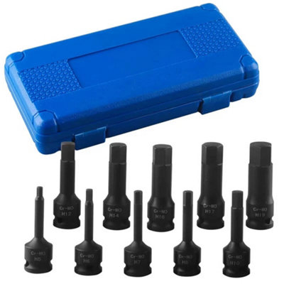 10pcs 1/2" Drive IMPACT HEX BIT Socket Set Impact Allen Keys Hex H5 H7 ...