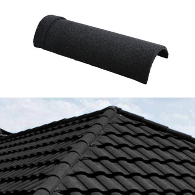 10Pcs Black Half Round Ridge Tile Stone Coated Metal Roofing 420mm W x ...
