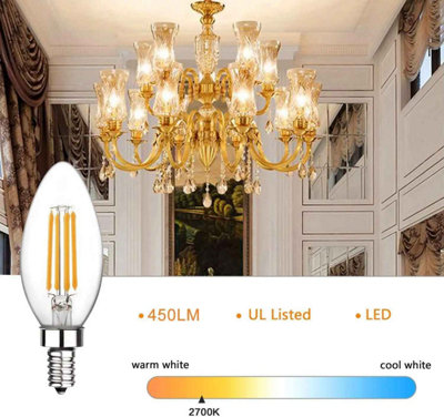 10pcs C35 LED Candle Bulbs E14 6W Dimmable 6000K Cold White Chandelier ...