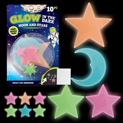 10pcs Large Glow In The Dark Stars and Moon, Stick On Stars Glow In ...