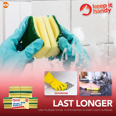 10pk Heavy Duty Sponge Scourer with Finger Grip, Sponges Washing Up, Scourers Sponge, Kitchen ...