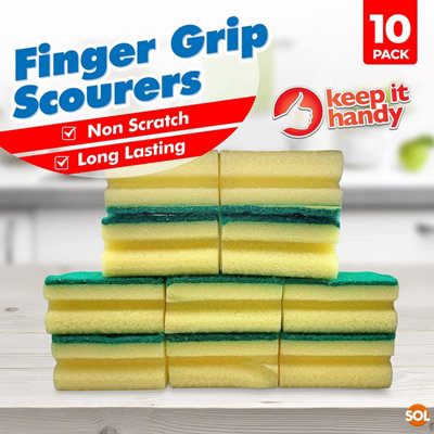 10pk Heavy Duty Sponge Scourer with Finger Grip, Sponges Washing Up ...