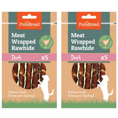 10pk PureBreed Twist Rawhide Sticks Duck Dog Treats