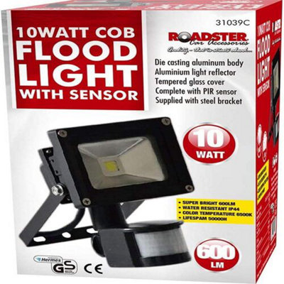 10W pir led cob floodlight modern security flood light motion sensor outside at B&Q