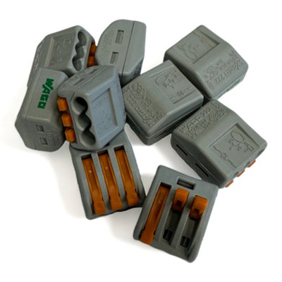 10x 3 Way WAGO 222-413 Series Reusable Electrical Wire Cable Connectors ...