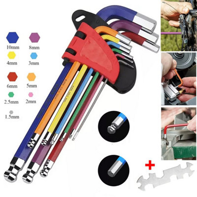 10x Allen Key Set Hex Metric Ball End Long Folding Colour Coded Design ...