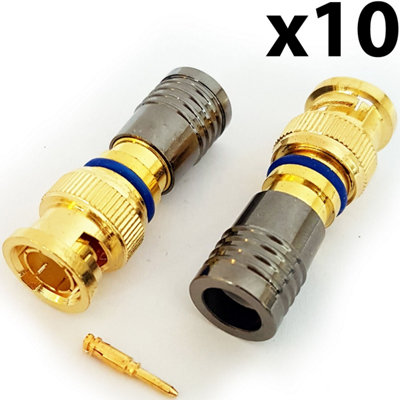 10x BNC Compression Connectors RG6 Crimp Male Plugs Coaxial Cable CCTV ...